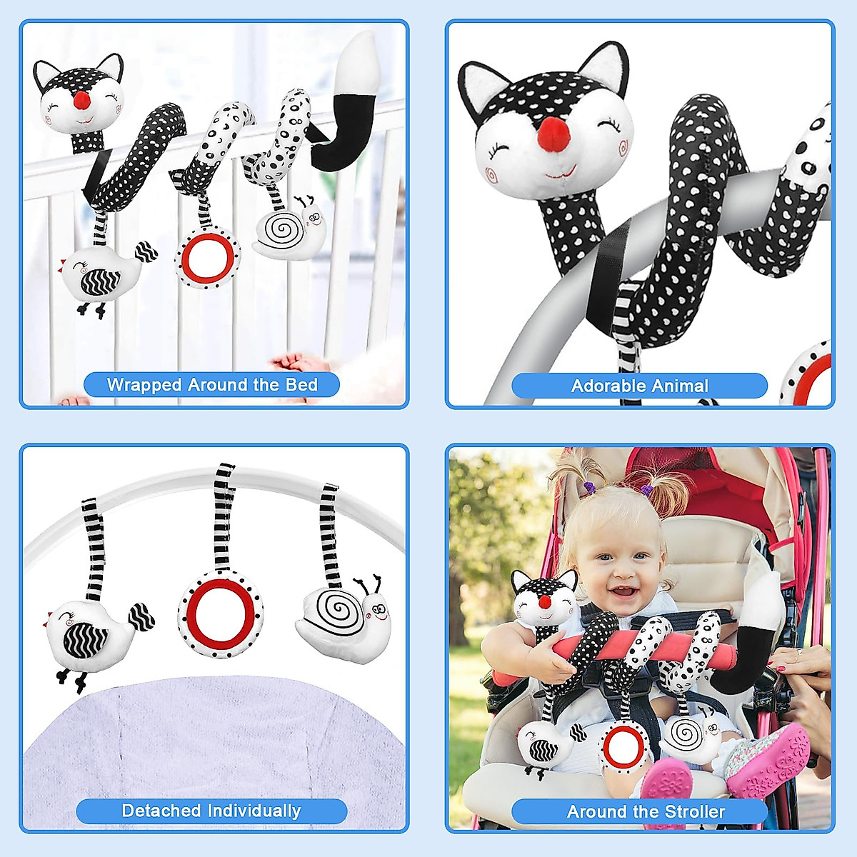 MONSTIME Car Seat Toys Black and White High Contrast Baby Toys for Newborn, Stroller Toys Newborn Toys Infant Toys for 0 3 6 9 12 Months Girls Boys, Baby Toys 0-6 Months for Crib Mobile Best Gift
