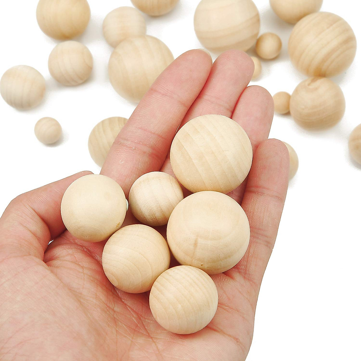 122 Pieces Round Wood Balls Unfinished Wooden Balls Natural Craft Balls for DIY Craft Projects Jewelry Making Arts Design, 5 Sizes