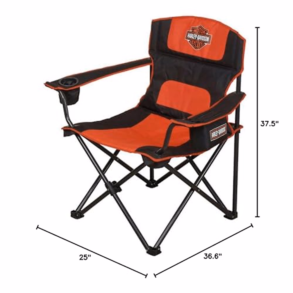 Harley-Davidson Bar & Shield Folding Chair w/Drink Holder, Cooler Pocket & Bag