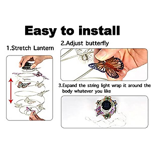 2 Pack Butterfly Solar Lights Outdoor Hanging Solar Lantern with Handle, Solar Powered Butterflies Garden Decor for Outside Patio Yard Porch Pathway Butterfly Gifts for Women (Warm White LED Lights)