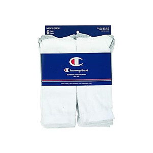Champion mens 6 Pack crew socks, White, 12 US