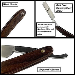 G.B.S Mahogany Wood, Shave Ready Straight Razor, Leather Strop Made with Cow Hide Leather Steel Clamp, Wooden Handle
