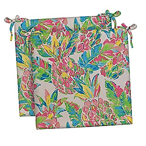 RSH Décor Indoor Outdoor Set of 2 Foam Dining Chair Seat Cushions, 17" x 17" x 2", Choose Color (Vida Garden Pink Pineapple)