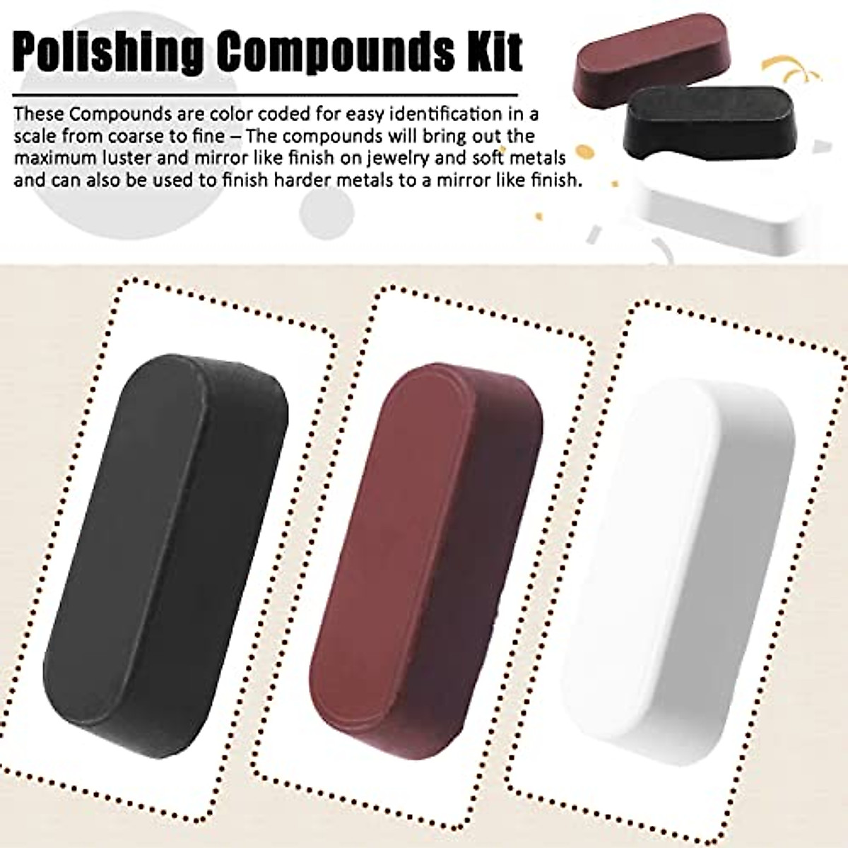 Wokape 10Pcs 100g Polishing Buffing Compound Kit, Including 1Pcs White Diamond, 2Pcs Red Rouge, 2Pcs Black Emery, 1Pcs Brown Tripoli, All Purpose 2Pcs Blue with 1Pcs General Green Compounds