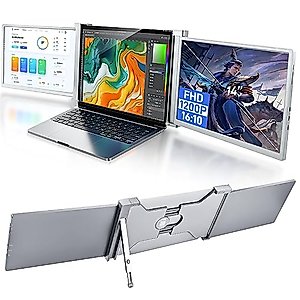 FQQ 14” Triple Laptop Monitor Extender, 1920*1200P FHD IPS Portable Monitor for 15” - 17.3" Laptop, 16:10, Dual Monitor Display for Win/MAC, HDMI/USB-C Plug & Play (Not for Linux Chromebook), S15 Gray