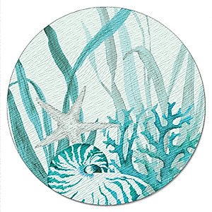 CounterArt Coral Life 4mm Heat Tolerant Tempered Glass Lazy Susan Turntable 13" Diameter Cake Plate Pizza Server Condiment Caddy