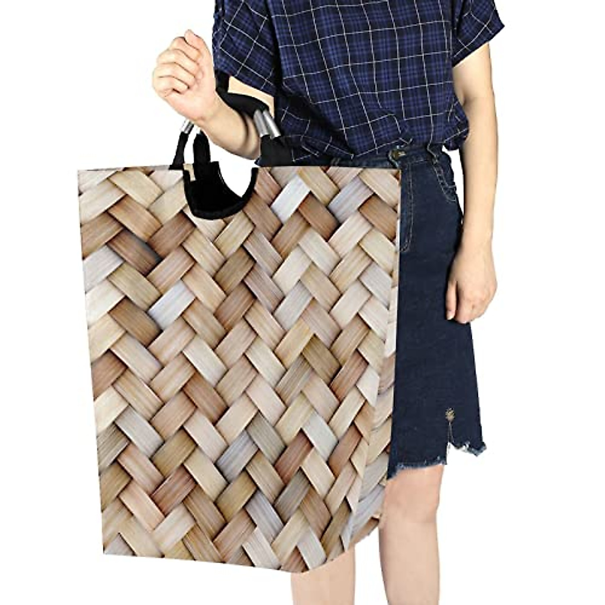 Kigai 3D Print Wicker Rattan Laundry Hamper Large Waterproof with Handle Laundry Baskets Foldable Lightweight Durable Store Basket for Bathroom Bedroom