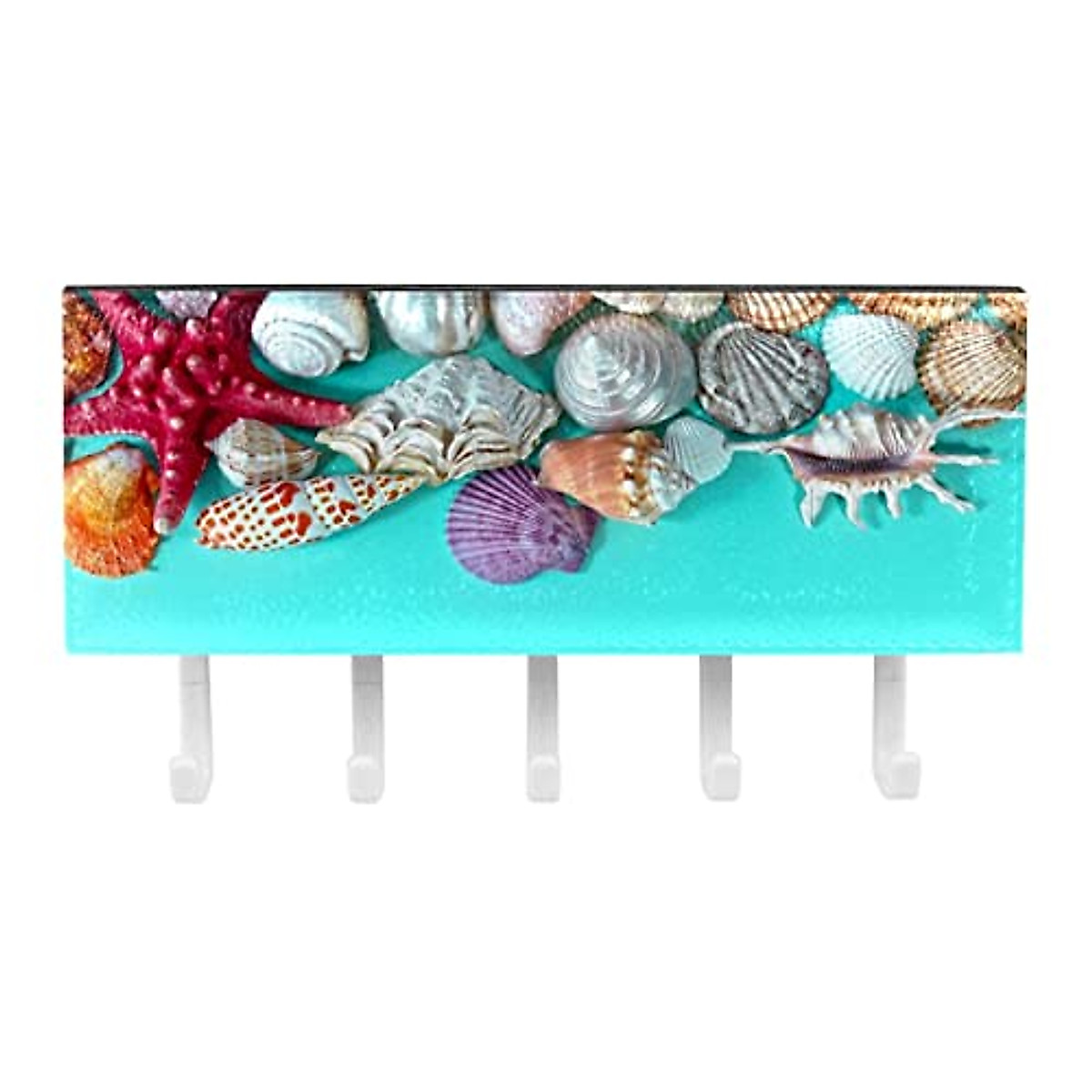 Marine Gastropods Starfish Conch Rack Organizer with 5 Hooks Wall Bathroom Kitchen Shelf Rack Multifunctional Storage Shelf