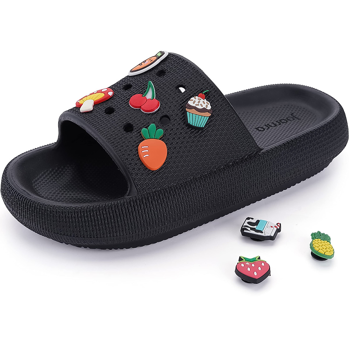 Joomra Womens Slides Cushioned for Mens Quick Drying Shower Foam Thick Pillow Slippers DIY House Shoes Pool Beach Spa Home Garden Sandals Male Sandalias All Black Size 40-41