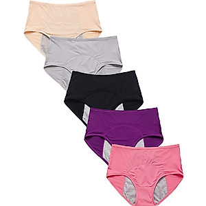 WBEAUTALLOVE Womens Mesh Period Panties High Waisted Menstrual Leak Proof Underwear Incontinence Protective Briefs(H-4-5-1,5X-Large)