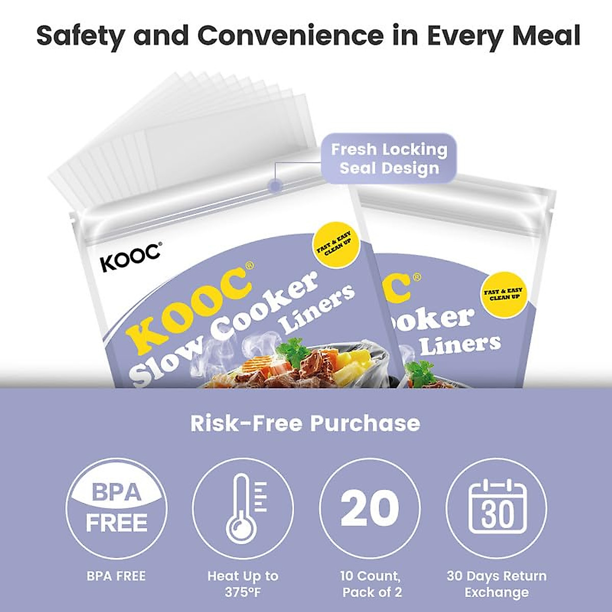 KOOC Slow Cooker Liners 8"x11" 20 Count Mini Size Disposable Pot Liners Cooking Bags Fit 0.65 qt to 1.25 qt Pot BPA Free Fresh Locking Seal Design
