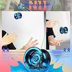 MAGICYOYO N11 Yoyo Professional Unresponsive yoyo for Adults, Dual Metal Yoyo for Beginner, Pro Yoyo with 12 Yoyo Strings, Yoyo Case Bag, Responsive Yoyo Bearing Kit (Black Blue Silver)