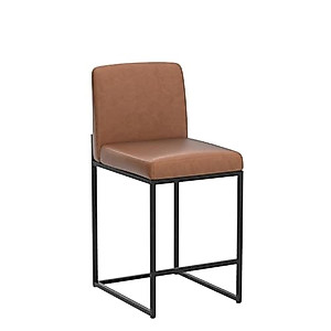 ALPHA HOME 24” Bar Stools Set of 4 Counter Height Bar Stool Pu Leather Kitchen Modern Bar Stools with Backrest Upholstered Footrest Sturdy Chromed Metal Steel Frame,Brown.