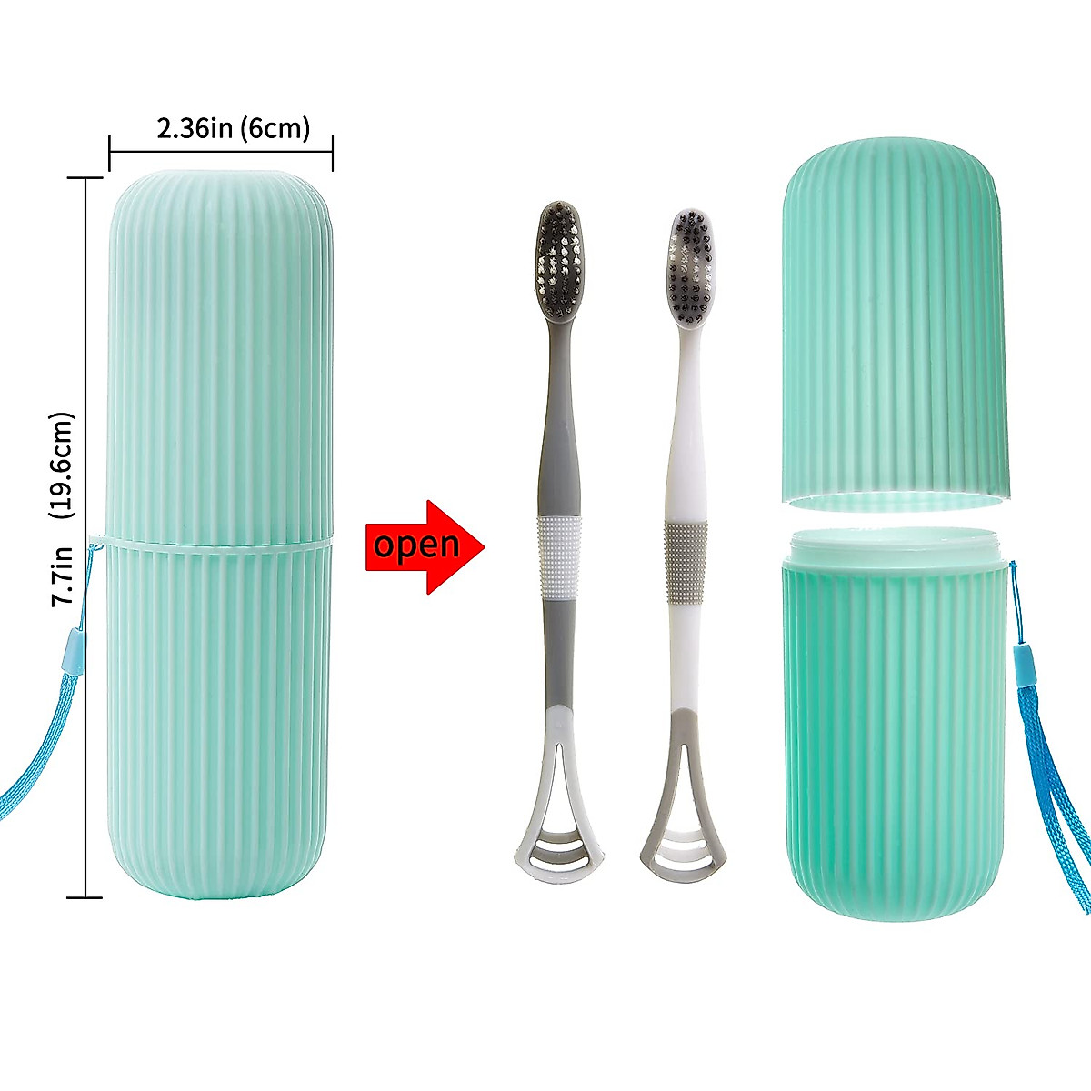 SillyCute Toothbrush & Tongue Scraper with Portable Toothbrush Travel Case Multifunctional Toothpaste Holder Cup for Camping, Hiking, Hotel, Office, Home, School Supplies, Travel Kit, 2 Counts