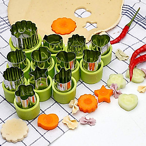 TIMGOU 12 Pcs Vegetable Fruit Cutter Shapes Set with Melon Baller Scoop and Cleaning Brush, Fruit and Mini Cookie Stamps Mold for Kids Crafts Baking Decorating Food-Green