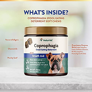 NaturVet – Coprophagia Stool Eating Deterrent – Deters Dogs from Consuming Stool – No Poop Eating for Dogs - Enhanced with Breath Aid Freshener, Enzymes & Probiotics – 130 Soft Chews