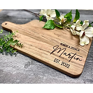 Engraved Cutting Board with Handle, Newly Wed Gifts, Charcuterie Board Personalized Serving Board Personalized Cheese Board Engagement Gifts