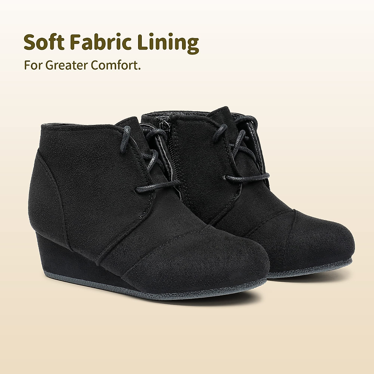 DREAM PAIRS Girls Low Wedge Heel Booties Side Zipper Ankle Boots Tomson-K Black Size 4 Big Kid