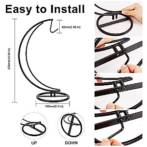 Winmien Banana Holder Stand, Stable Metal Freestanding Banana Hanger with Hook, Moon Shape Modern Banana Storage Design, Keep Fruits Fresh, Banana Keeper for Kitchen Countertop (Black)