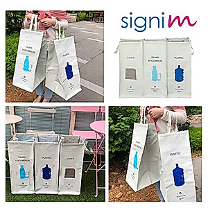 Signim 413 Separate Recycling Waste Bin Bags for Kitchen Home Recycle Garbage Trash Sorting Bins Organizer Waterproof Baskets Compartment Container, White (Set of 3 Pack)