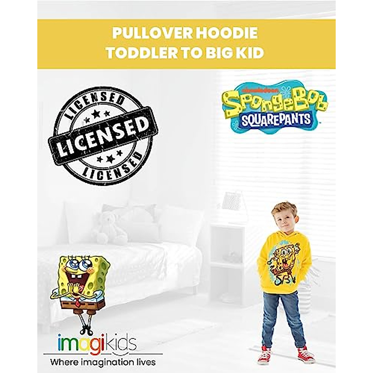 SpongeBob SquarePants Little Boys Fleece Fashion Pullover Hoodie Yellow 4
