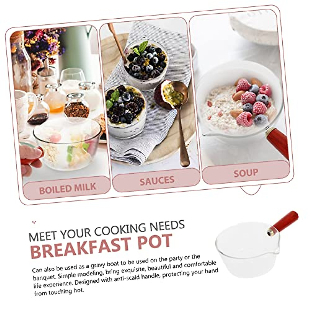 FUOYLOO small milk pot cooking saucepan small soup pot wax melting pot mini butter warmer spouted milk pot 1 qt saucepan with lid small pot serving bowl oven Glass French baby candy