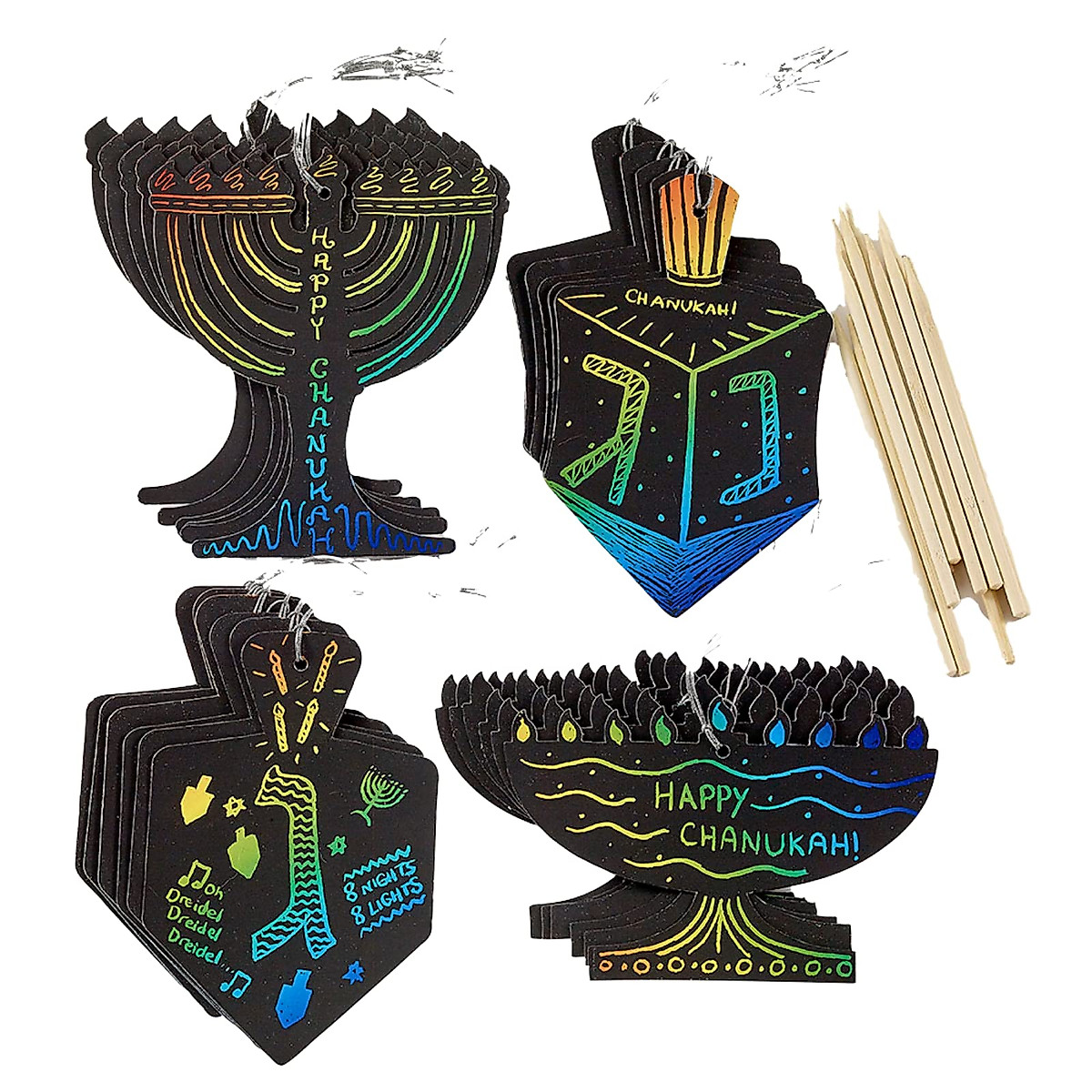 Rite Lite Chanukah Scratch Art, Perfect Hanukkah Gift for Kids, Hanukkah Art Kit, Hanukkah Accessories, Hanukkah Arts and Crafts Kit - Comes with 24 Menorah and Dreidel Cards!