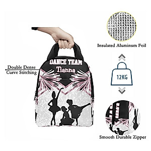 Cheerleader Dance Pink Girl Reusable Insulated Neoprene Lunch Tote Bag Cooler with 2 Pockets Custom Personalized Portable Lunchbox Handbag with Name for Gift