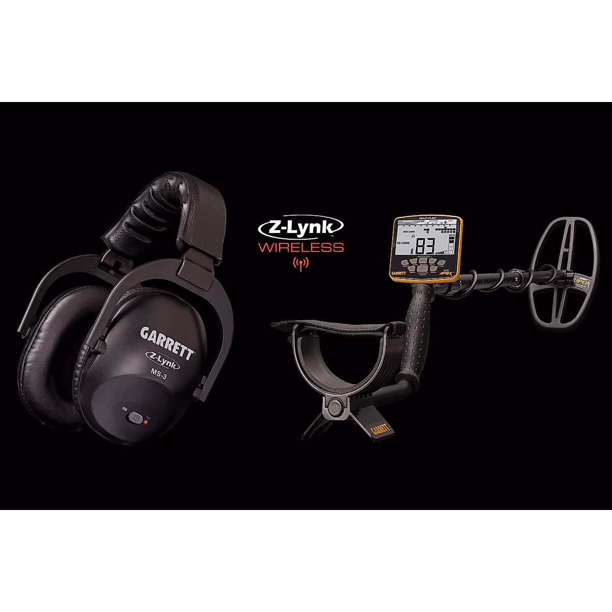 Garrett ACE Apex Metal Detector with 6x11" DD Multi-Flex Viper Searchcoil and MS-3 Z-Lynk Wireless Headphones, 20kHz