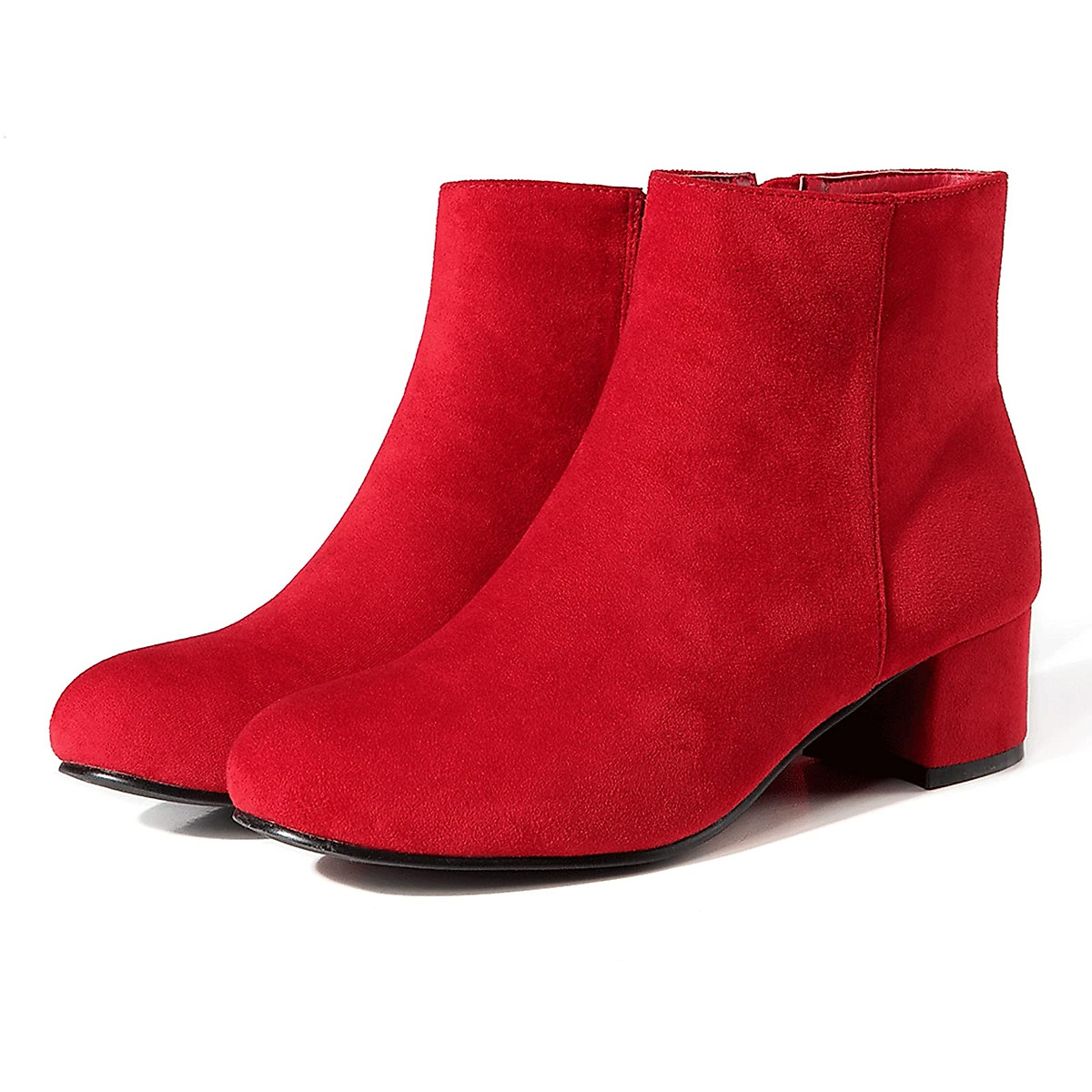 LIURUIJIA Booties for Women Low Heel Suede Ankle Boots Lined Winter Short Dress Boots Red 38(38/US7.5)