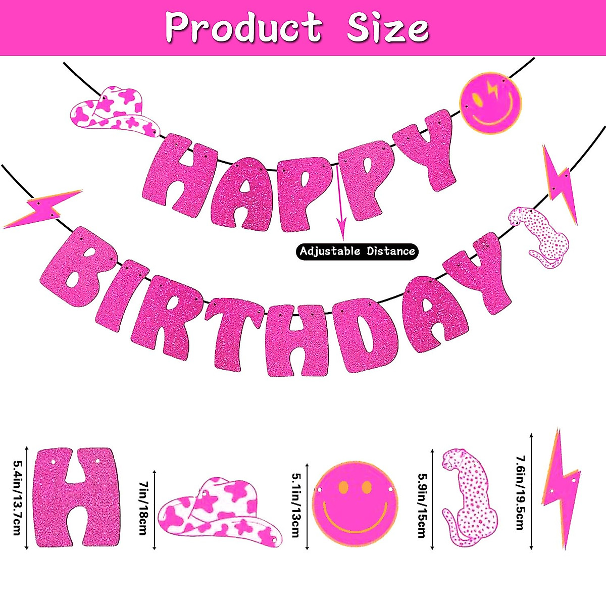 Hot Pink Happy Birthday Banner Preppy Happy Face Leopard Party Favors for Kids Teens Girls Birthday Bachelorette Early 2000s Theme Party Y2K Party Hippie Party Decorations