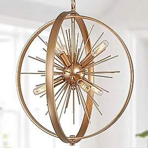 classy leaves Gold Chandelier, 6-Light Modern Globe Chandelier, Starburst Gold Pendant Light Fixture with Rotatable Framework for Kitchen Island, Foyer, Dining Room & Entryway, 18’’ D x 20.5’’ H