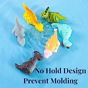 Mold Free Dinosaur Bath Toys for Toddlers/ Infants/ Babies, No Hole No Mold Bathtub Toys (6 Pcs with Storage Bag)