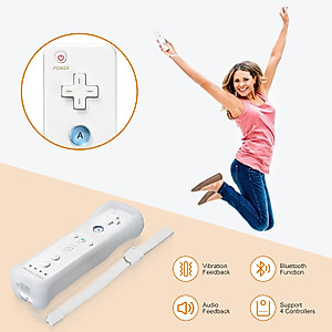 LORDONE Wii Remote Controller, Wireless Game Wii Remote with Motion Plus for Nintendo Wii and Wii U, with Silicone Case and Wrist Strap (2-Pack, White)