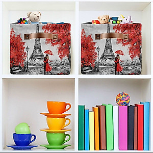ALAZA Oil Painting Paris Eiffel Tower Large Storage Basket with Handles Foldable Decorative 1 Pack Storage Bin Box for Organizing Living Room Shelves Office Closet Clothes