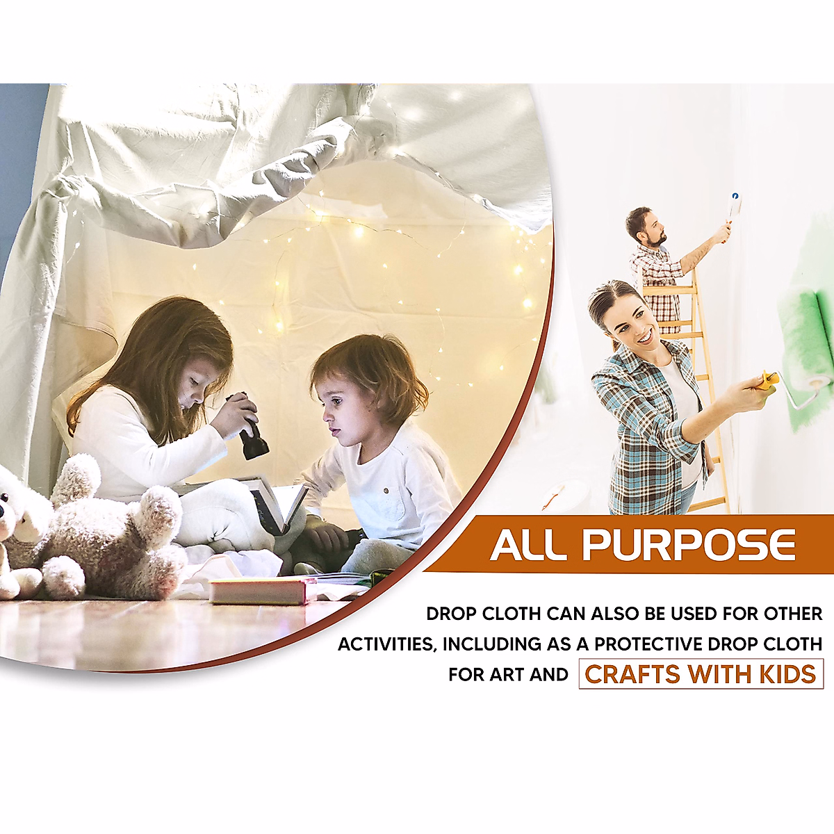 Utopia Drop Cloth for Painting (9x12 ft, 1 Pack) Washable and Reusable Canvas Fabric for Furniture & Floor Protection Highly Absorbent Paint Cover - Duck Dropcloth for Outdoor and Indoor Use