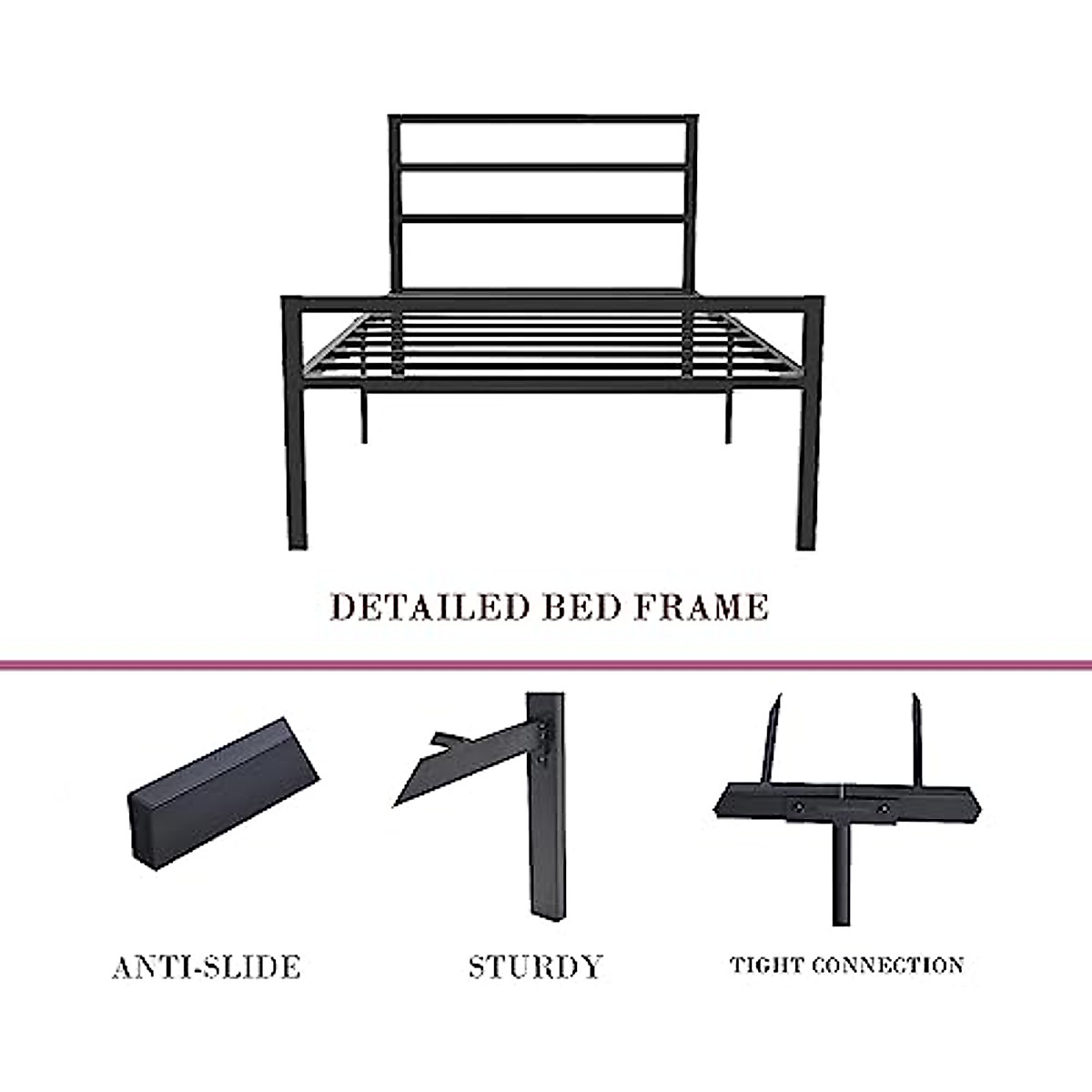 4 EVER WINNER Twin Bed with Headboard and Footboard, 14 Inch Twin Size Metal Platform Bed Frame, Heavy Duty, No Box Spring Needed, Anti-Slip, Easy Assembly, Black