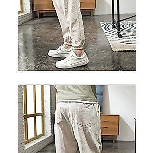 Zontroldy Men's Pants Cotton Linen Yoga Golf Beach Jogger Sweat Lounge Harem Pants Trousers(0009-Khaki1-XL)