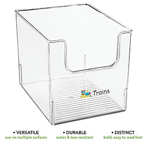 mDesign Open Front Plastic Toy Storage Organizer Bin with Labels - Container for Nursery, Kids Bedroom, Drawer, Dresser, or Playroom Closet - Ligne Collection - Includes 4 Bins + 24 Labels - Clear