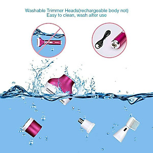 FAMKIT Facial Hair Removal for Women, Upgraded Waterproof Painless 4 in 1 Lady Grooming Kit-Facial Hair Remover, Body Shaver, Nose Hair & Eyebrow Trimmer, USB Rechargeable