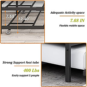 DUMEE Metal Daybed Frame with Trundle, Multifunctional Mattress Foundation/ Day Bed Sofa with Headboard, Easy Roll in-Out Trundle Bed (Twin, Black)