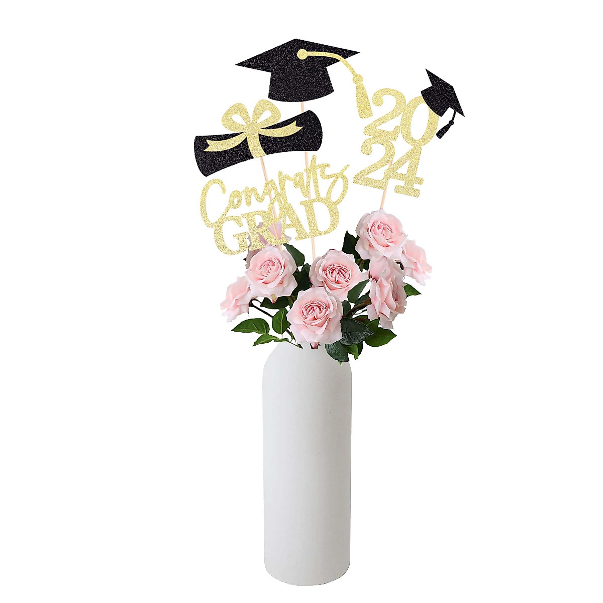 Gexolenu 16 PCS Gold and Black Double-Sided 2024 Graduation Centerpieces for Tables, 2024 Table Toppers Party Centerpiece Sticks Party Supplies, Graduation Party Decorations Class of 2024, Set of 4