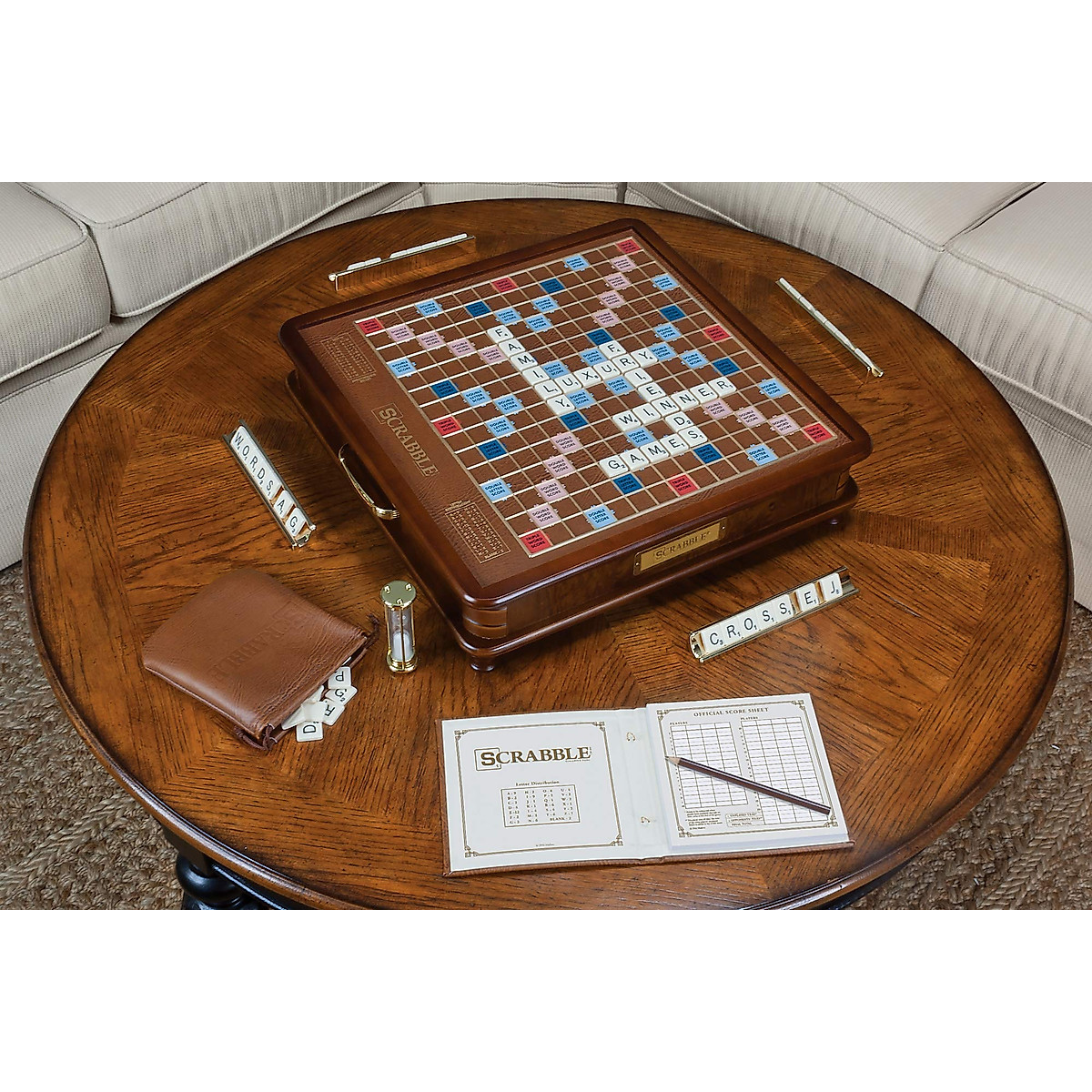 WS Game Company Scrabble Luxury Edition with Rotating Wooden Game Board