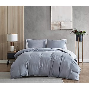 Kenneth Cole New York - King Duvet Cover Set, Reversible Cotton Bedding with Matching Shams, All Season Home Decor (Nila Grey, King)