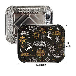JOYIN 40 Pieces Christmas Foil Containers with Lid, 8 Holiday Designs, 7"x5.5"x2" Christmas Small Gift Bags Santa Sacks, for Holiday Leftovers Goodie Container or Cookie Exchange