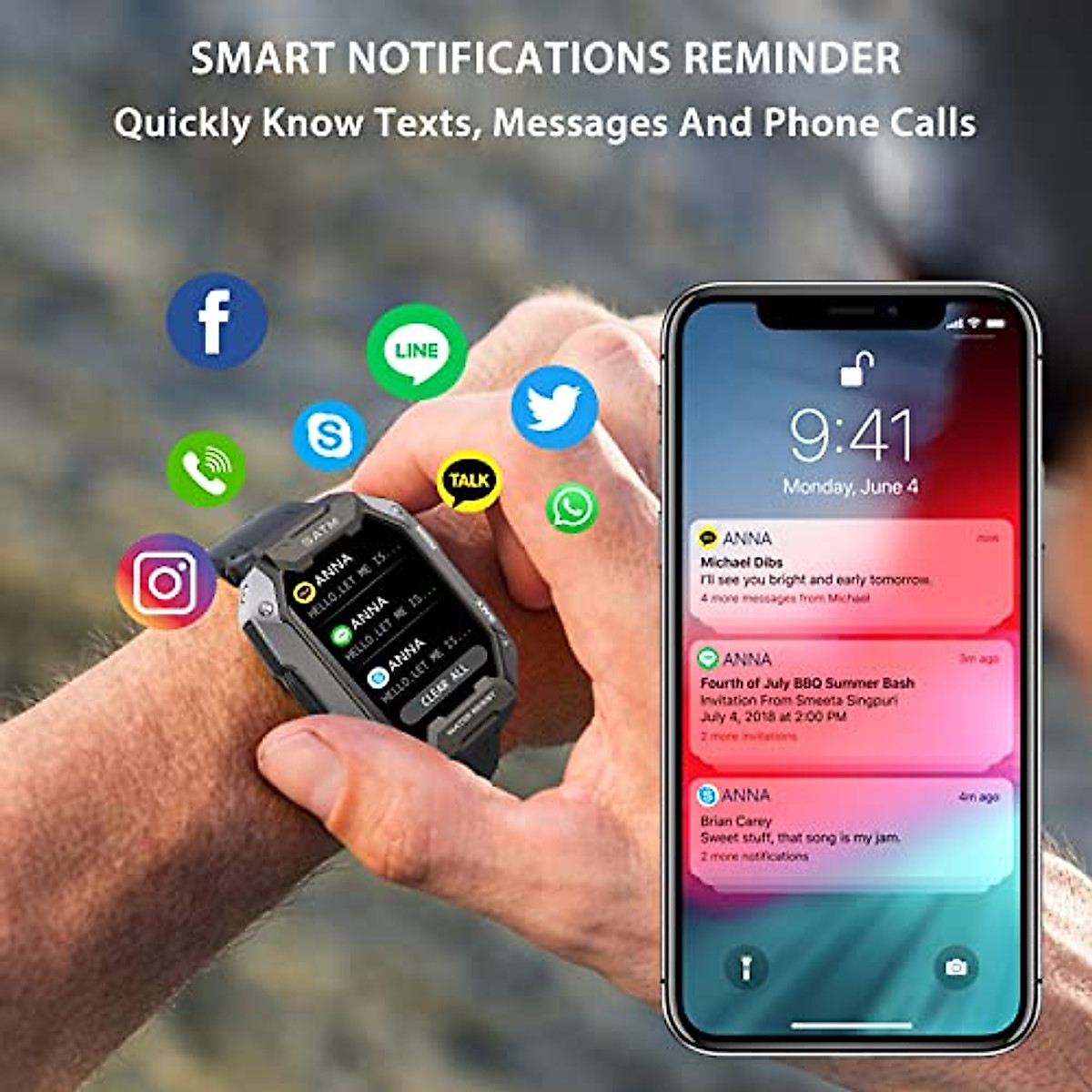 Smart Watches for Men - Smart Watch, 5ATM Waterproof Fitness Tracker Watch for Android iPhones, 1.71'' Bluetooth Military Sport Smartwatch, Health Monitor for Heart Rate, Blood Oxygen, Blood Pressure