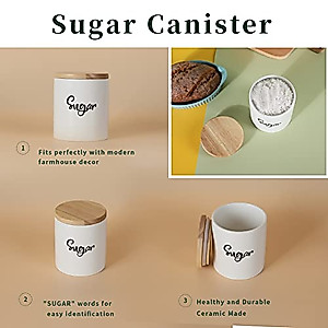 LEETOYI Porcelain Food Storage Containers with Lid, 4.5-Inch 31oz White, Labeled Sugar