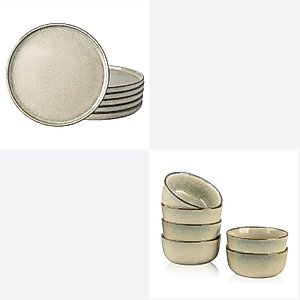 AmorArc Ceramic 10.5inch Dinner Plates and Cereal Bowls set(12PCS), Dishwasher & Microwave Safe, Reactive Color-Rustic Style