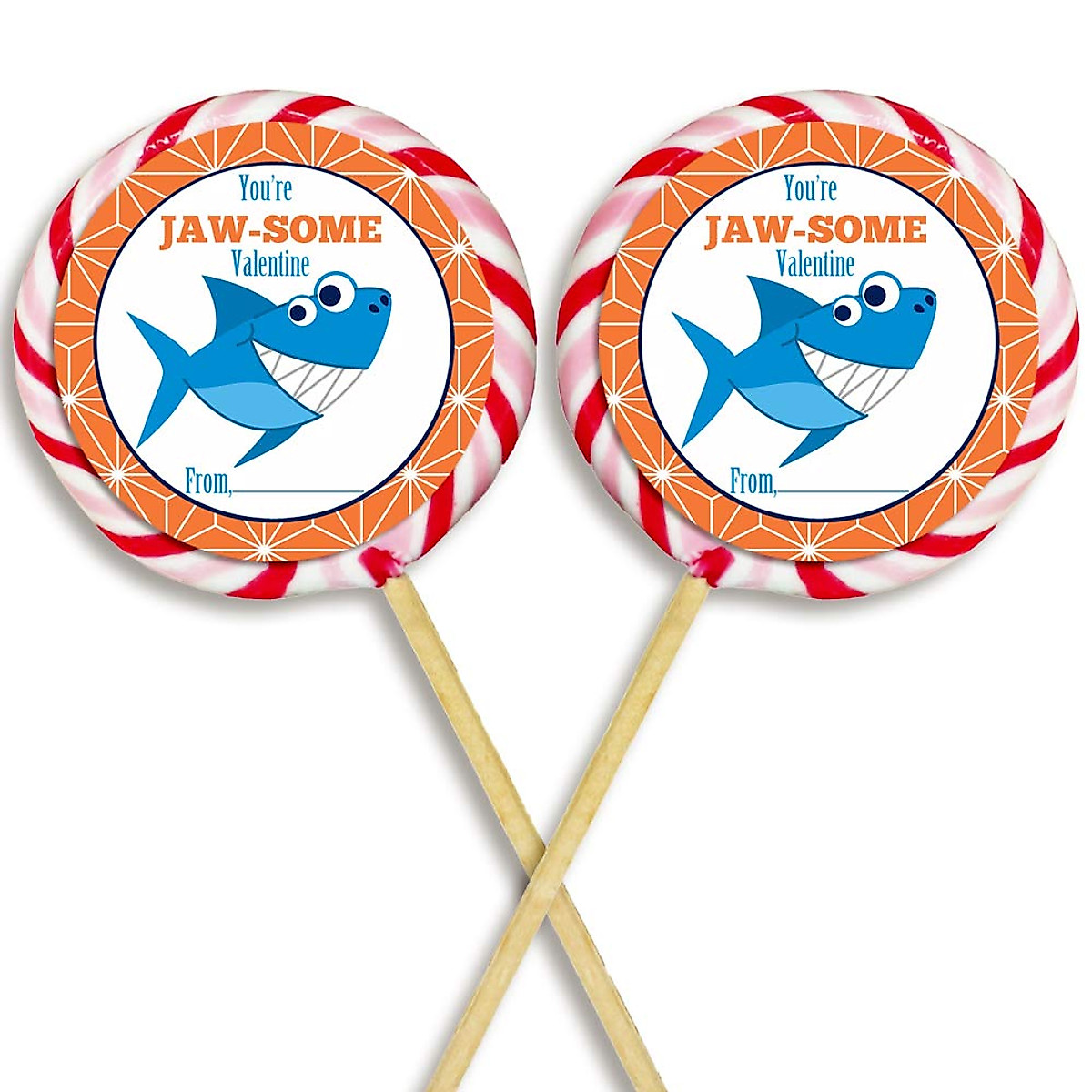 You’re Jawsome Smiling Shark Valentine Party Favor Sticker Labels, 40 2" Party Circle Stickers by AmandaCreation, Great for Classroom Valentines, Envelope Seals, Gifts & Treats