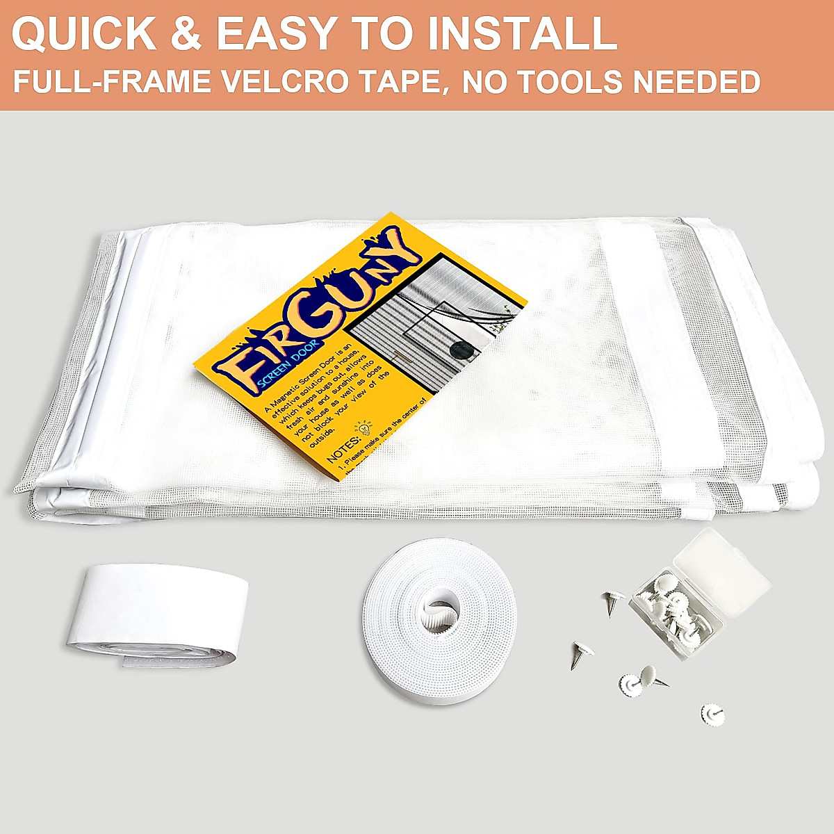 FIRGUNY Magnetic Screen Door Fits Door Size 36 x 80, Screen Size 38"x 81", Fiberglass Mesh Magnets for Doorway, Easy Install,White